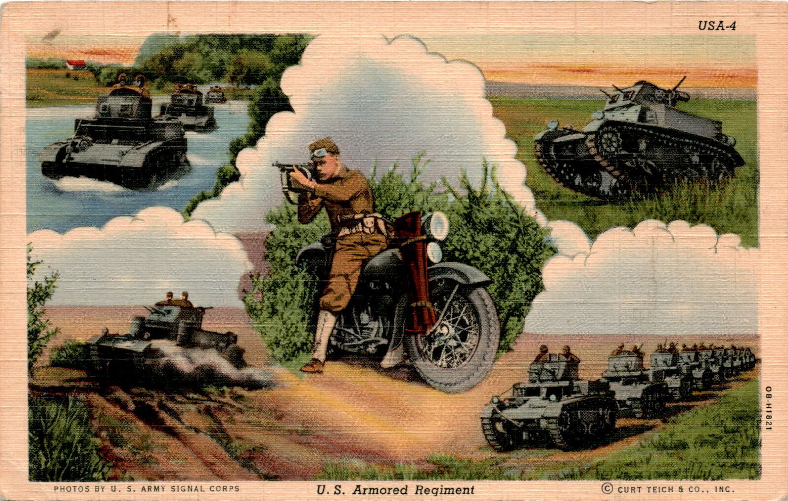 U. S. ARMY SIGNAL CORPS, U. S. Armored Regiment, CURT Postcard | United ...