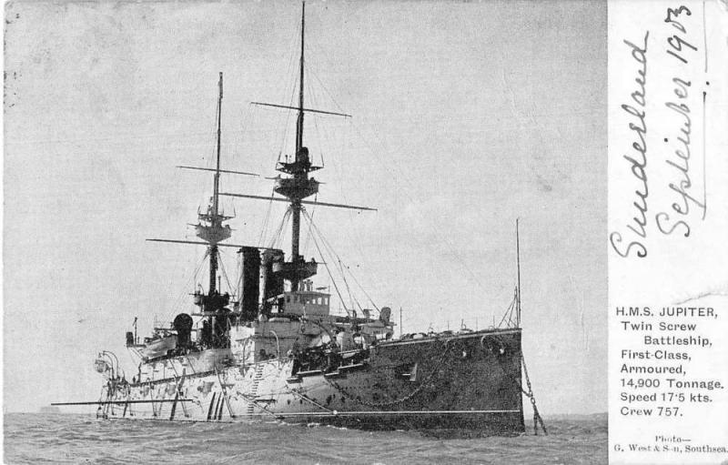 HMS Jupiter Twin Screw Battleship Military Antique Postcard J76385 ...