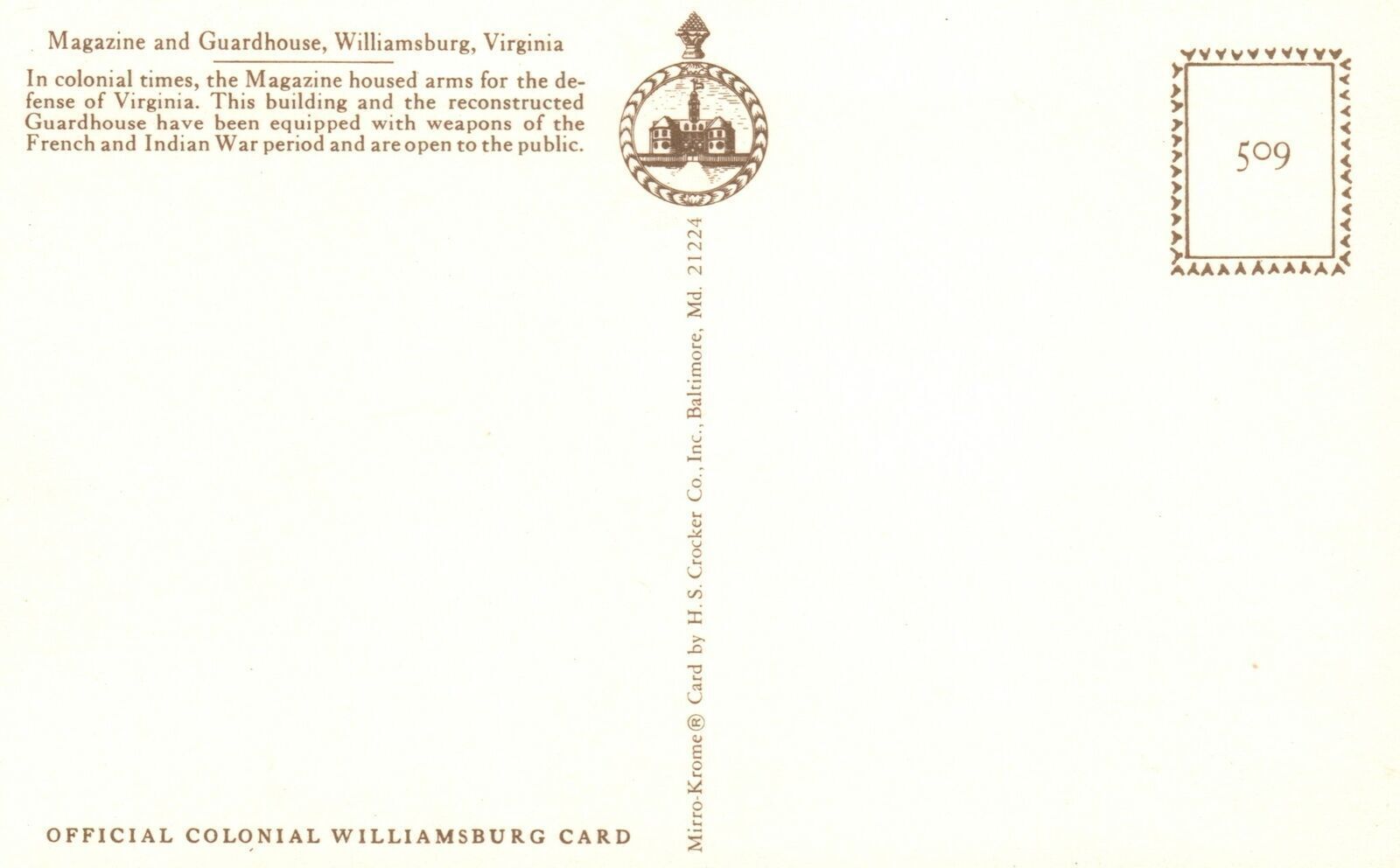 Vintage Postcard Magazine And Guardhouse Colonial Times Williamsburg ...