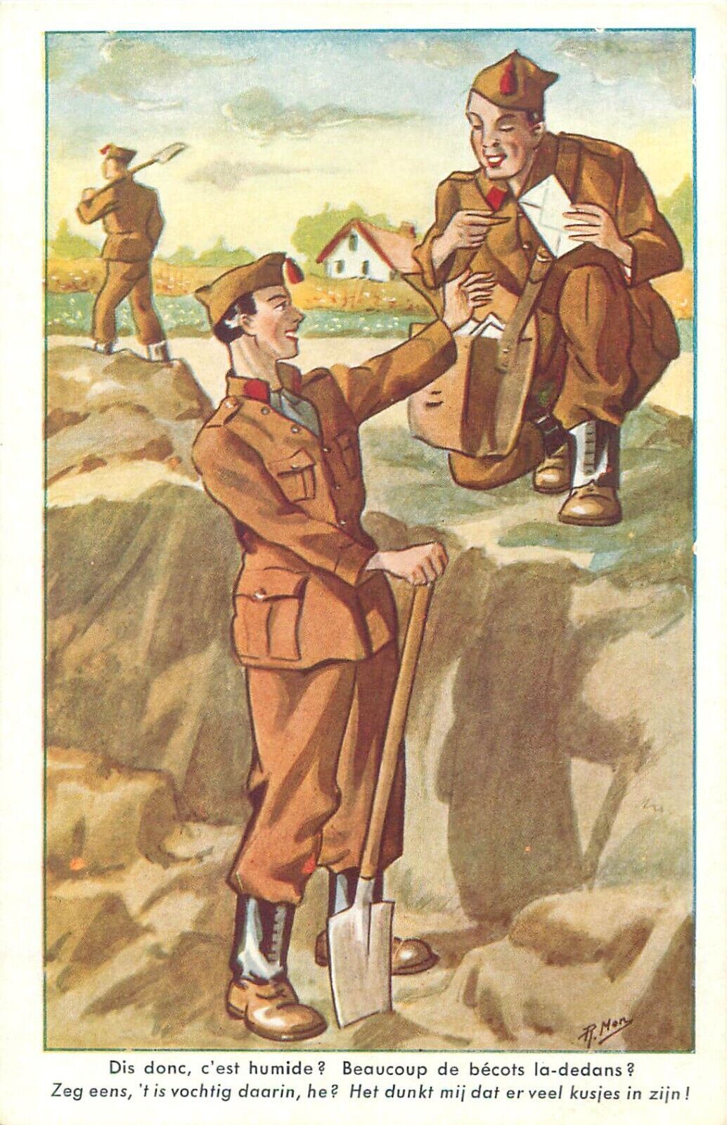 Set 10 military life humor comic soldiers caricatures artist signed R ...