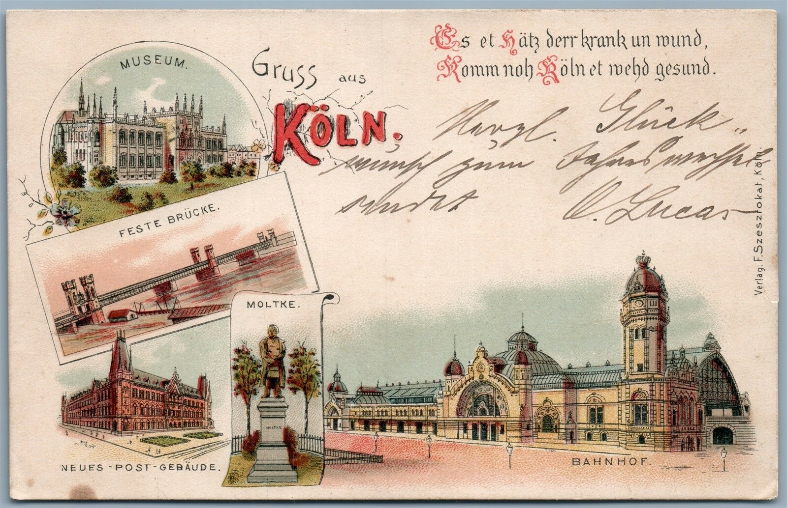 GRUSS AUS KOLN GERMANY BAHNHOF UNDIVIDED ANTIQUE POSTCARD railroad ... GRUSS AUS KOLN GERMANY BAHNHOF UNDIVIDED ANTIQUE POSTCARD railroad ...