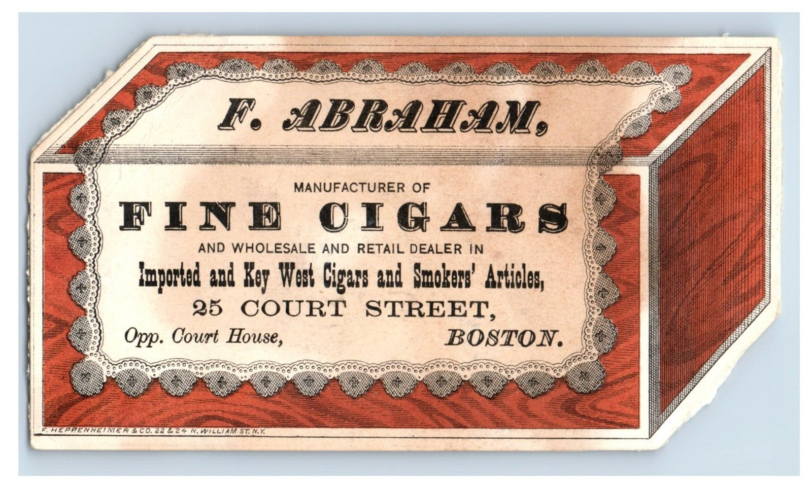 1870s-80s Die-Cut Cigar Box F. Abraham Fine Key West Cigars F149 ...