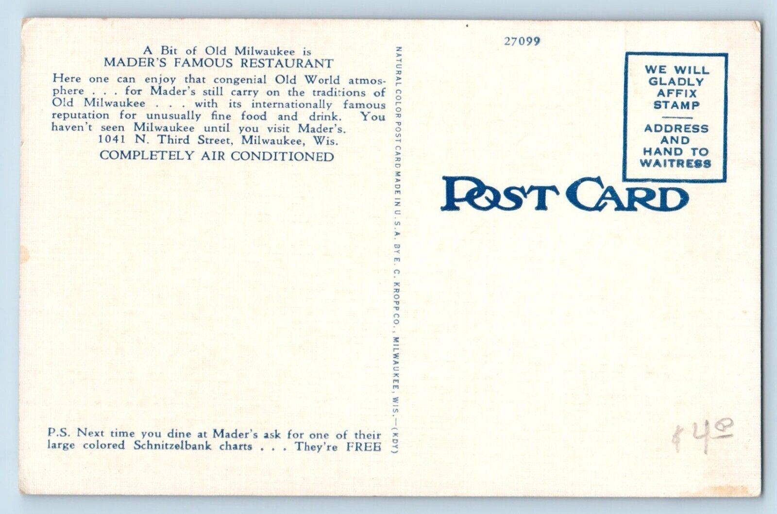 Milwaukee Wisconsin WI Postcard Maders Famous Restaurant Multiview 1940 ...