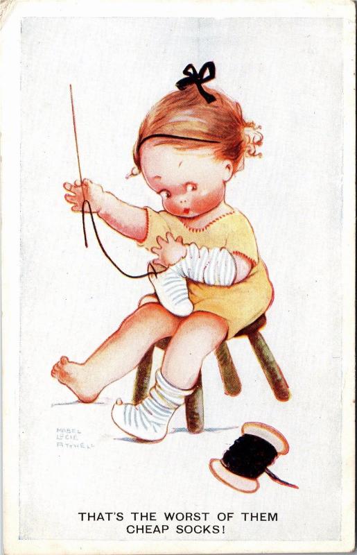 Mabel Lucie Attwell, Girl Darning Sock, That's the Worst Vintage ...