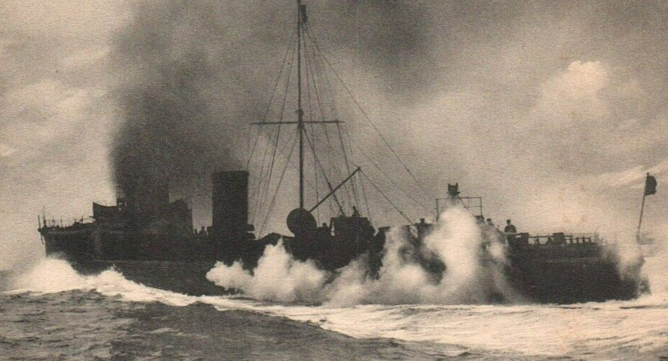 German Navy SM Turbine Torpedo boat G171 at full speed WWI RPPC ...