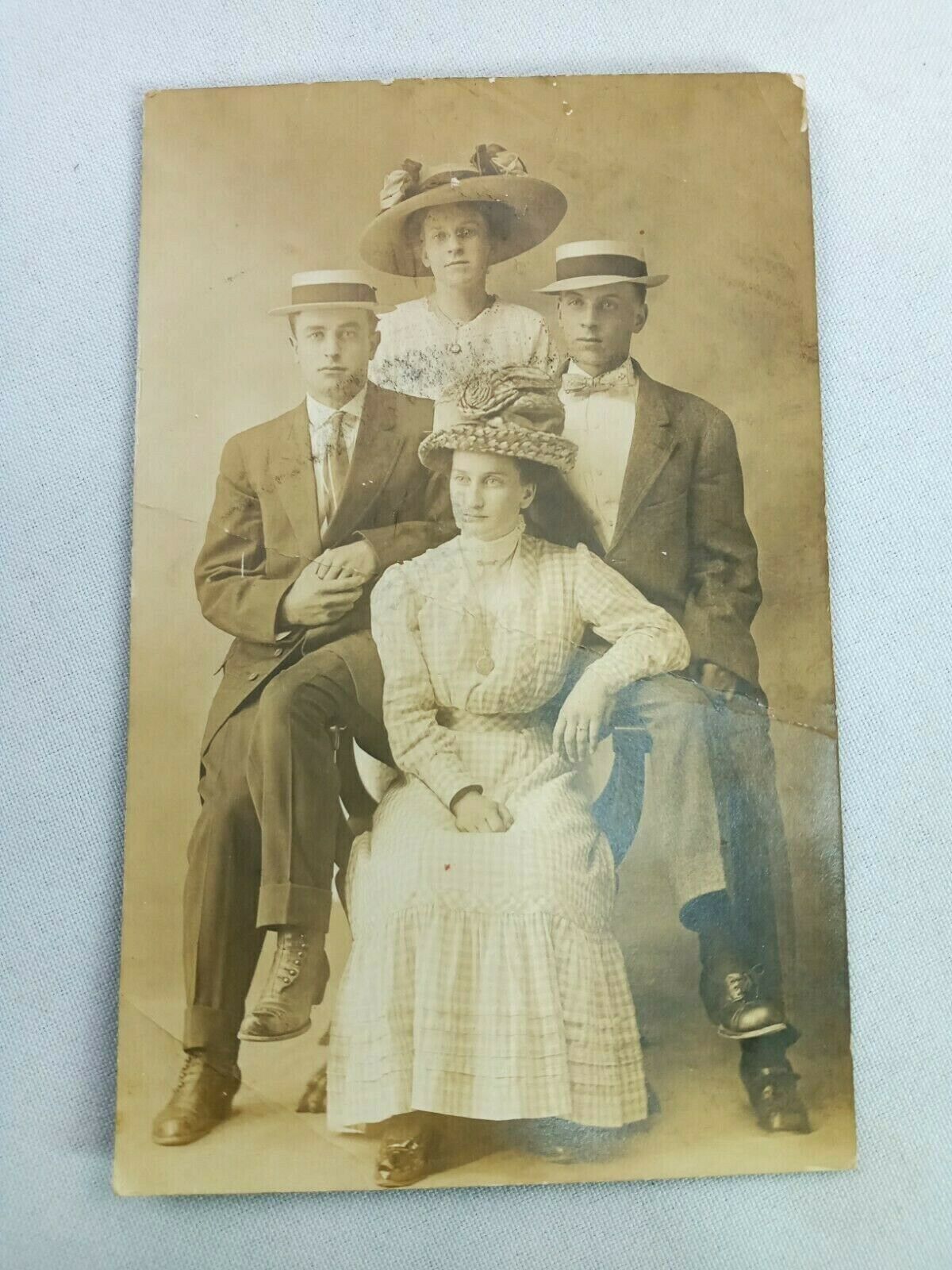 Vintage Postcard Family Two Women & Two Men Portrait 1912 Dress Attire ...