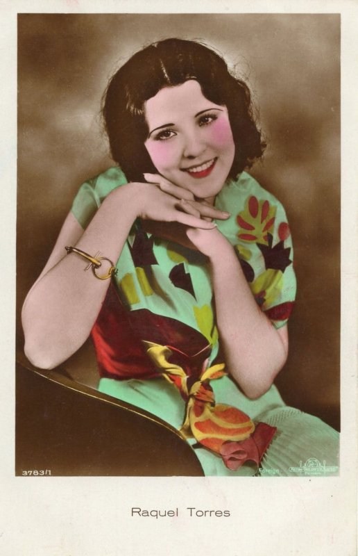 Raquel Torres Film Actress Hand Coloured Tinted Real Photo Postcard ...