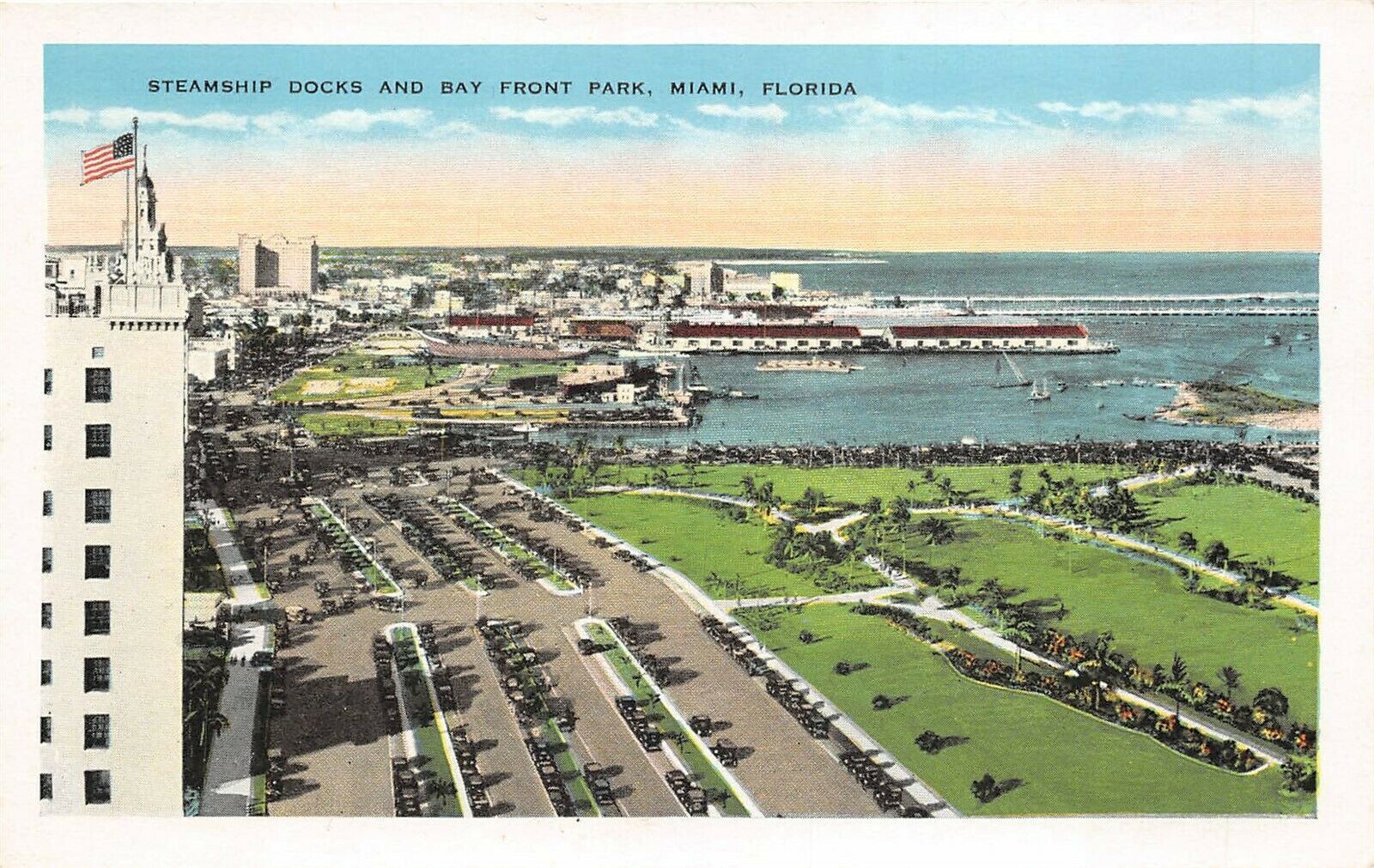 Miami Florida 1930s Postcard Steamship Docks and Bay Front Park ...