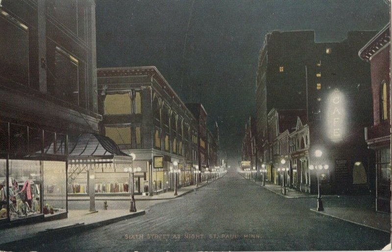 ST. PAUL, Minnesota, 1900-1910's; Sixth Street at Night | United States ...