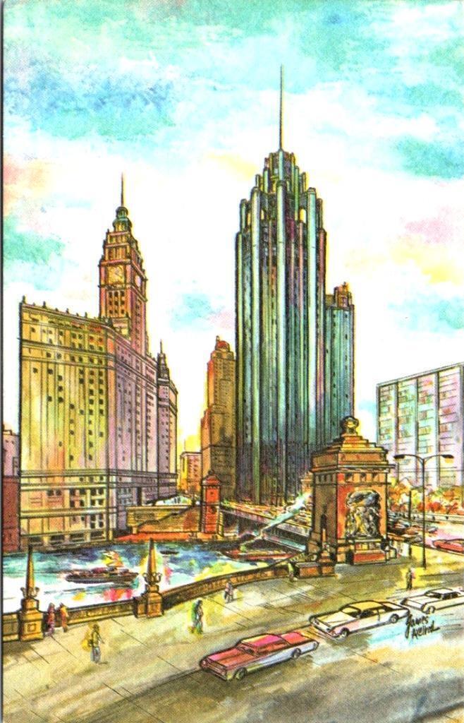 3~Postcards IL, Illinois CHICAGO ART By JAMES AXELROD Michigan Ave ...