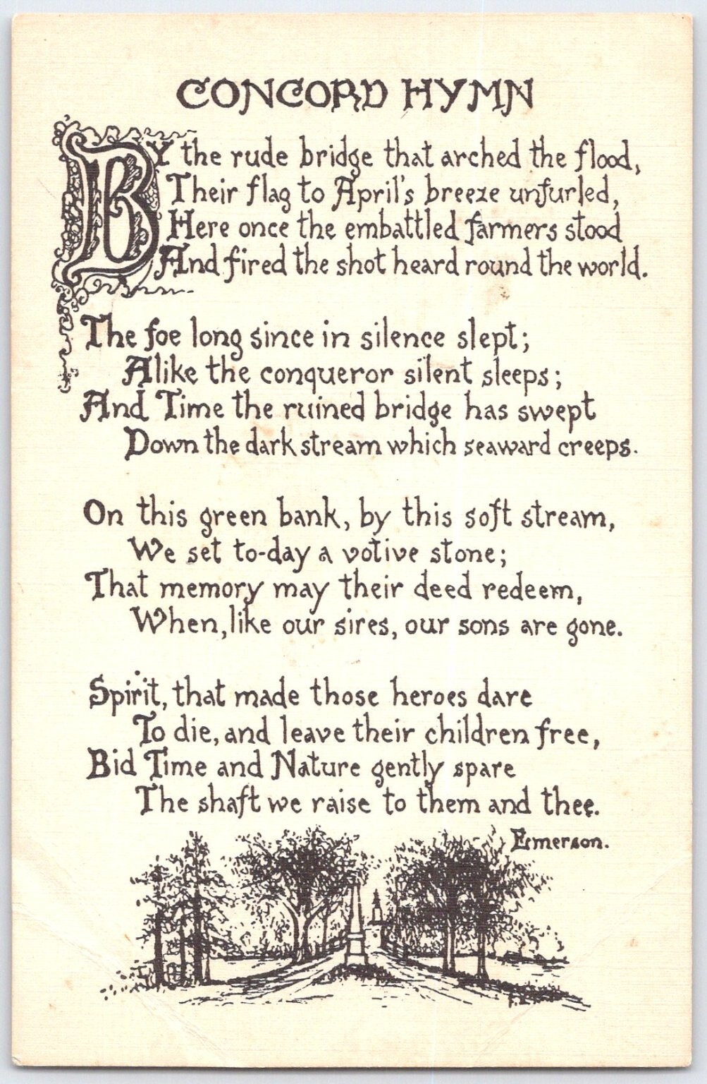 Vintage Concord Hymn Poem Postcard by Tichnor Bros. Boston MA | United ...