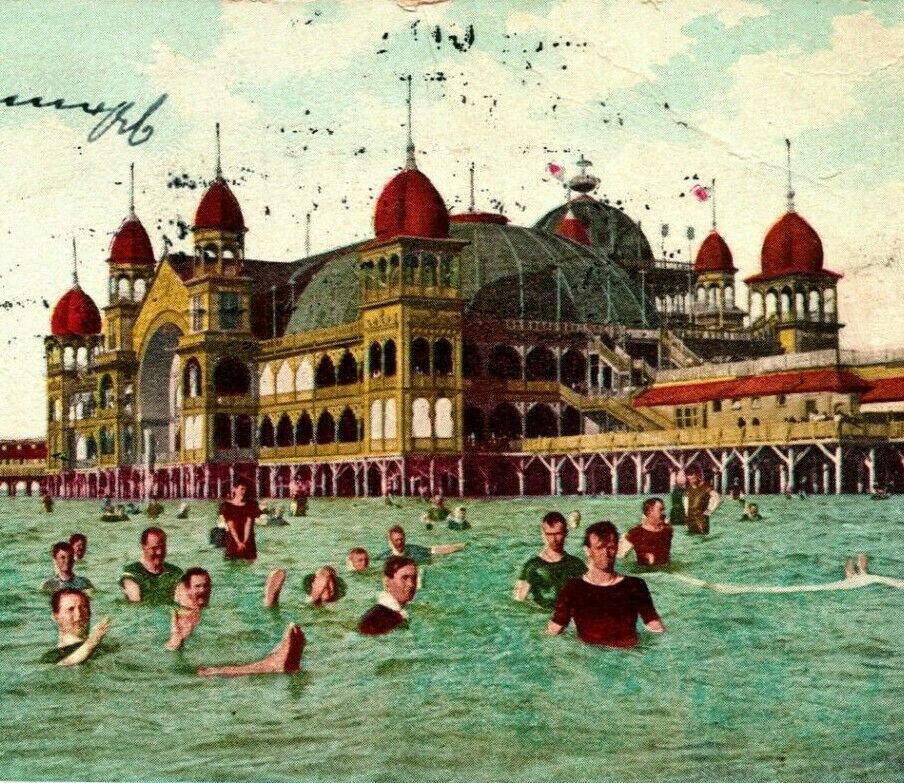 Saltair Beach Pavilion w Bathers Great Salt Lake Utah UT 1906 UDB Vtg ...
