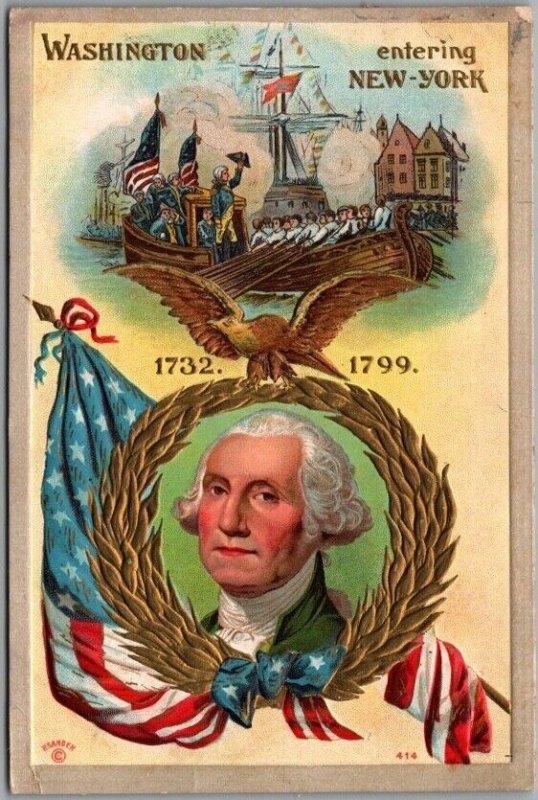 Vintage GEORGE WASHINGTON Embossed Postcard "Entering New York" 1910 ...