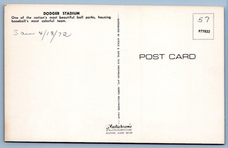 1972 Dodger Stadium Baseball at ITS Exciting Best Vintage Plastichrome ...