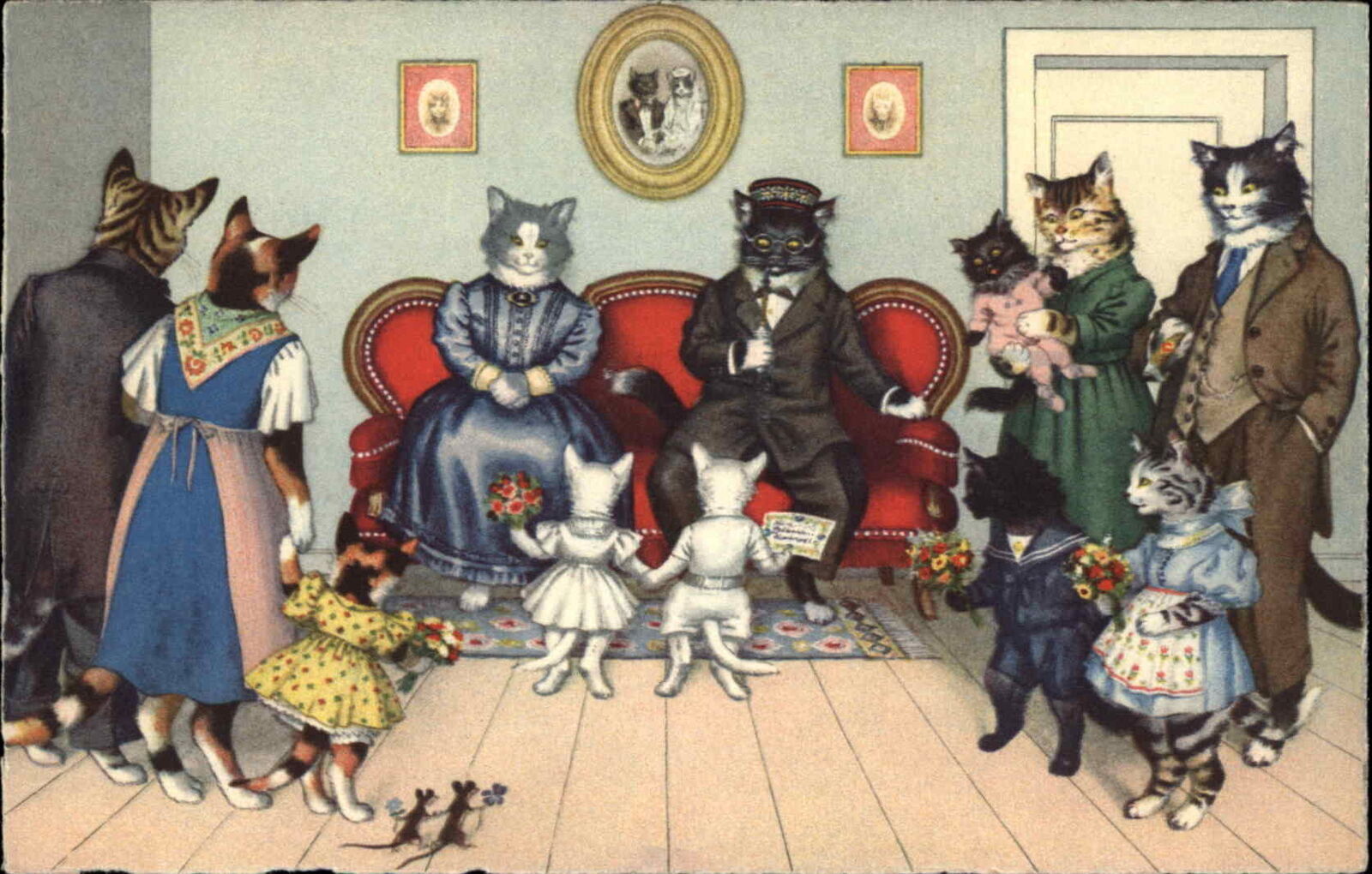 Mainzer Cats as People Fantasy No. 4737 Family Kittens Vintage Postcard ...