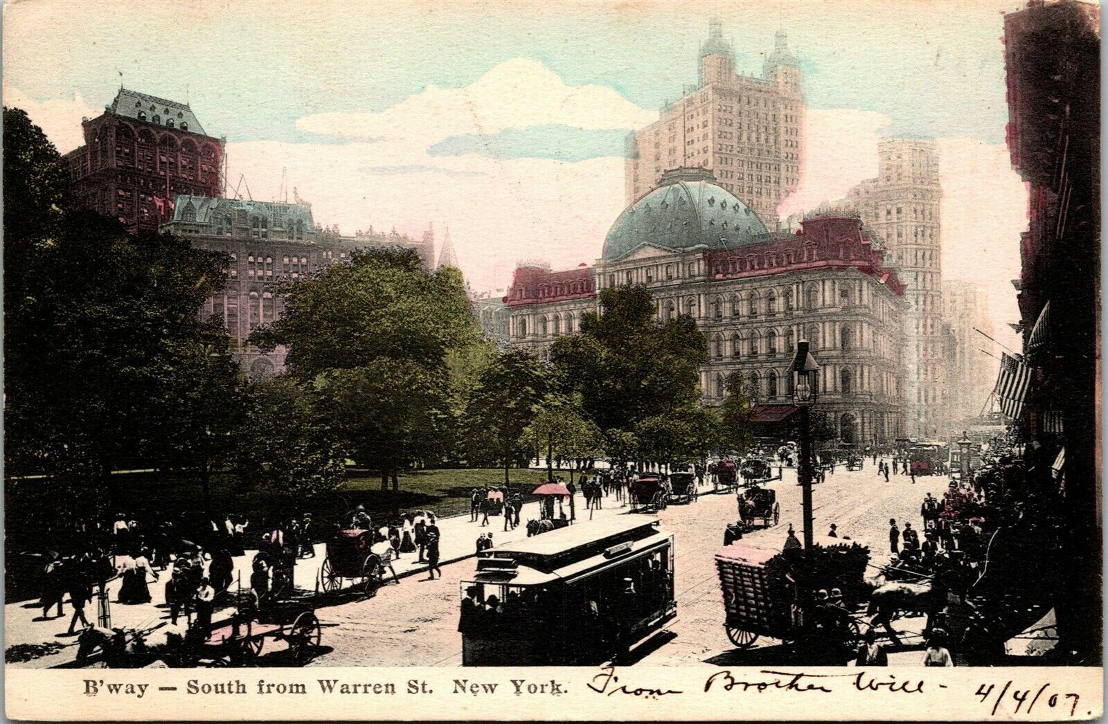 Vtg Broadway South from Warren Street New York City NY 1907 Postcard ...