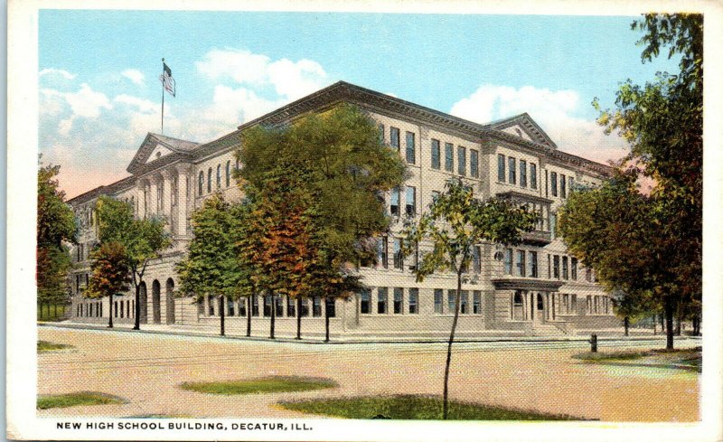 1920s New High School Building Decatur Illinois Postcard | United ...