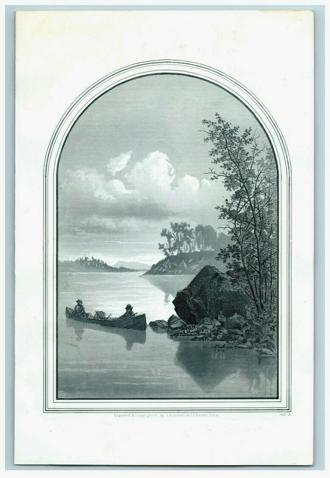 1870s-80s Engraved Image Of Lake Scene Boat Men Rowing Fab! *A ...