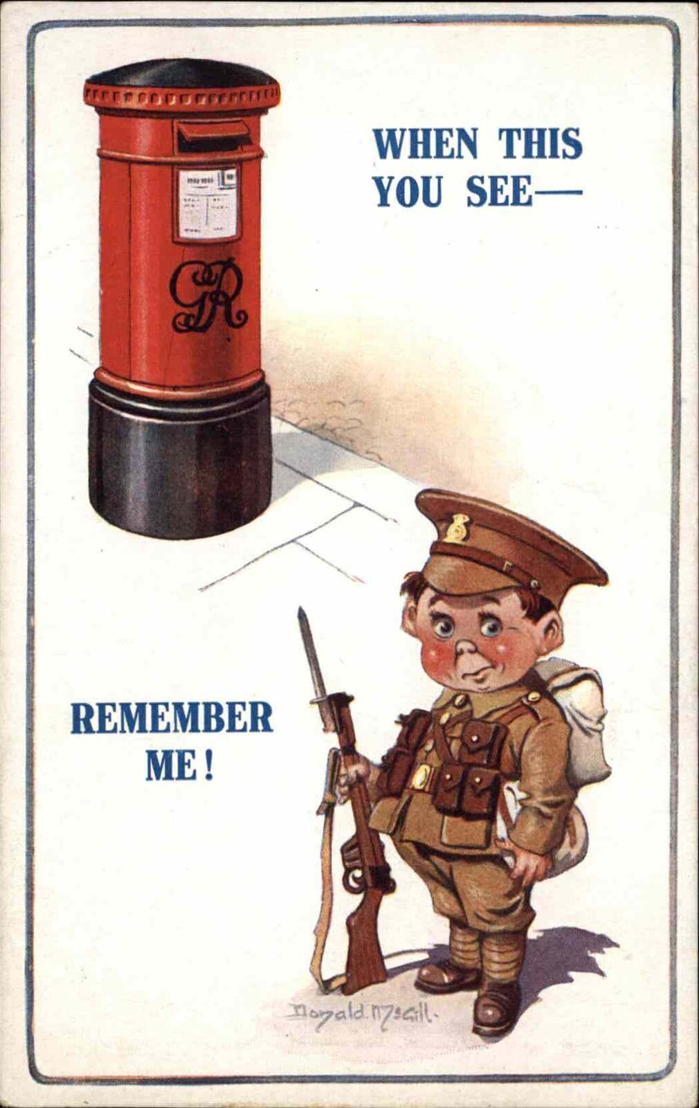 WWI A/s Donald McGill Boy Soldier Rifle British Mailbox Letterbox ...