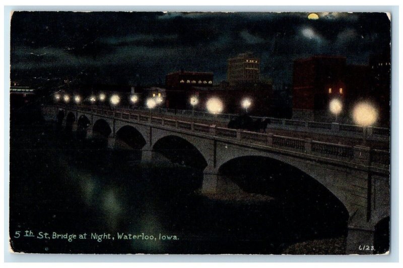 1913 St. Bridge Night Moon Exterior Building River Lake Waterloo Iowa ...