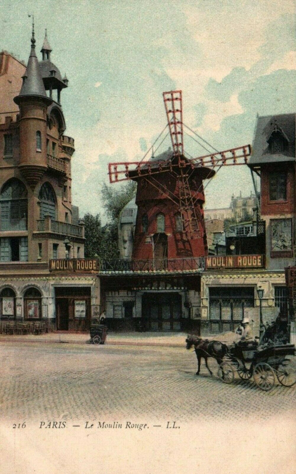 Paris France Le Moulin Rouge Street View Horse & Buggy Vintage Postcard ...