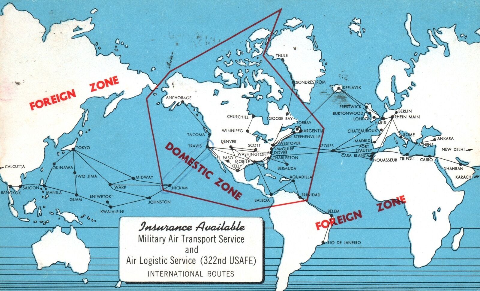 Vintage Postcard 1957 Military Air Transport International Routes ...