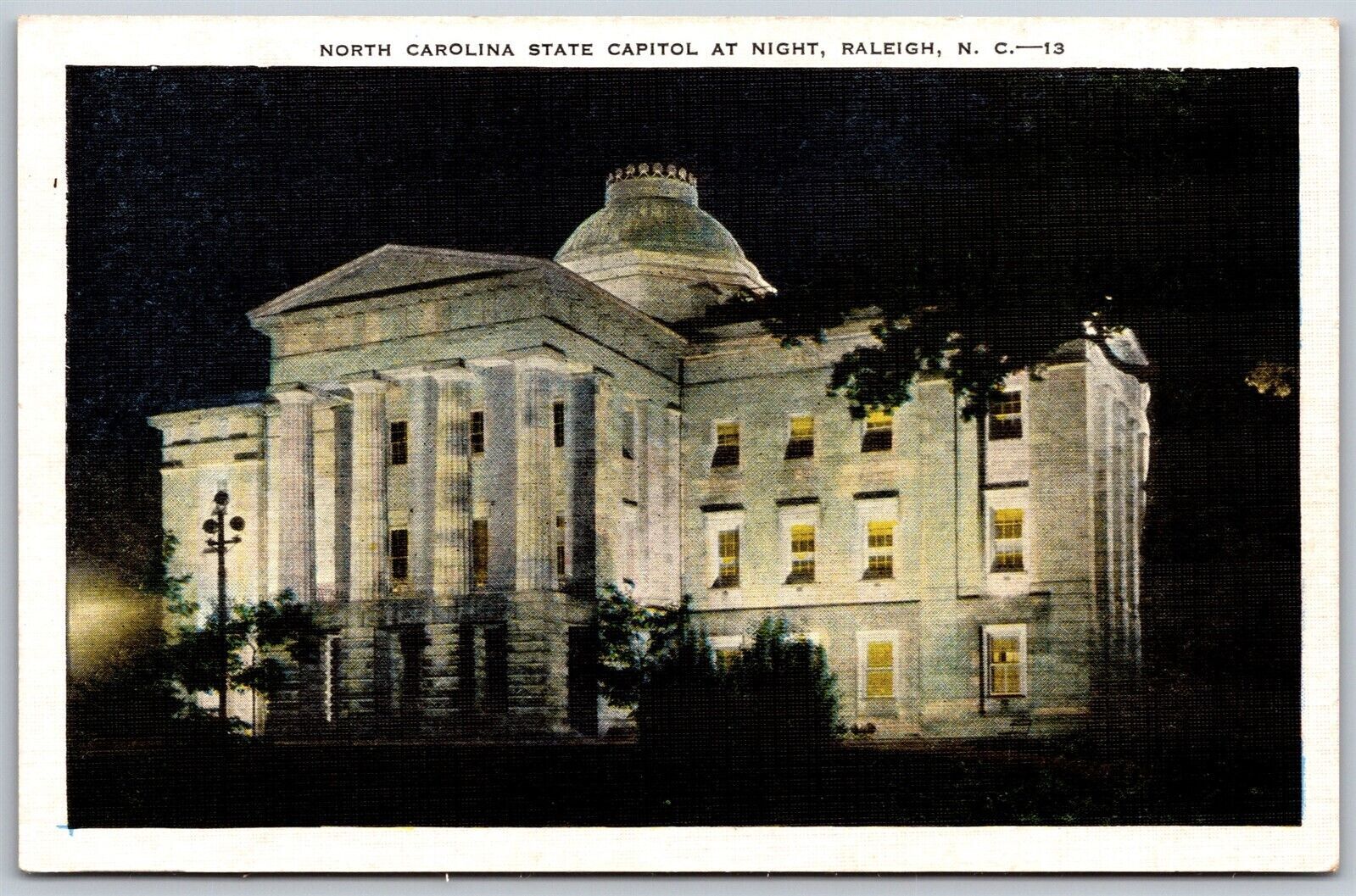 Vtg Raleigh NC North Carolina State Capitol at Night 1940s View Linen ...