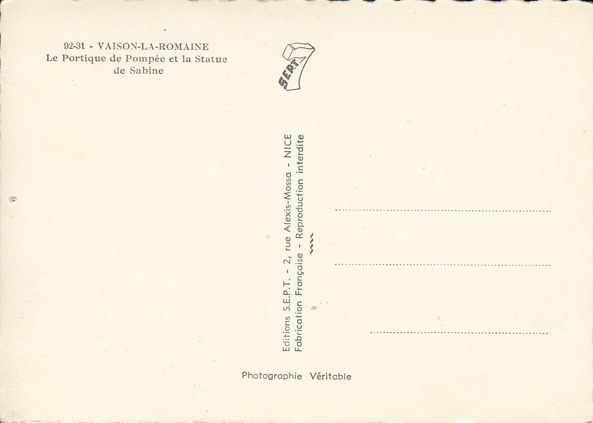 France Vaison la Romaine portique de Pompee et la Statue de Sabine ...