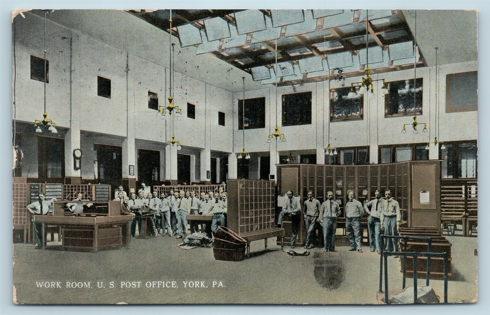Postcard PA York Post Office Work Room Interior Sorting Area 1914 View ...
