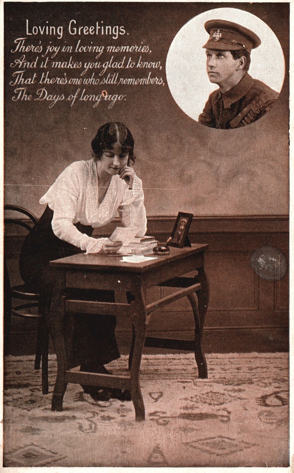Vintage Postcard Lady Writing A Letter Remembering the Guy Loving ...