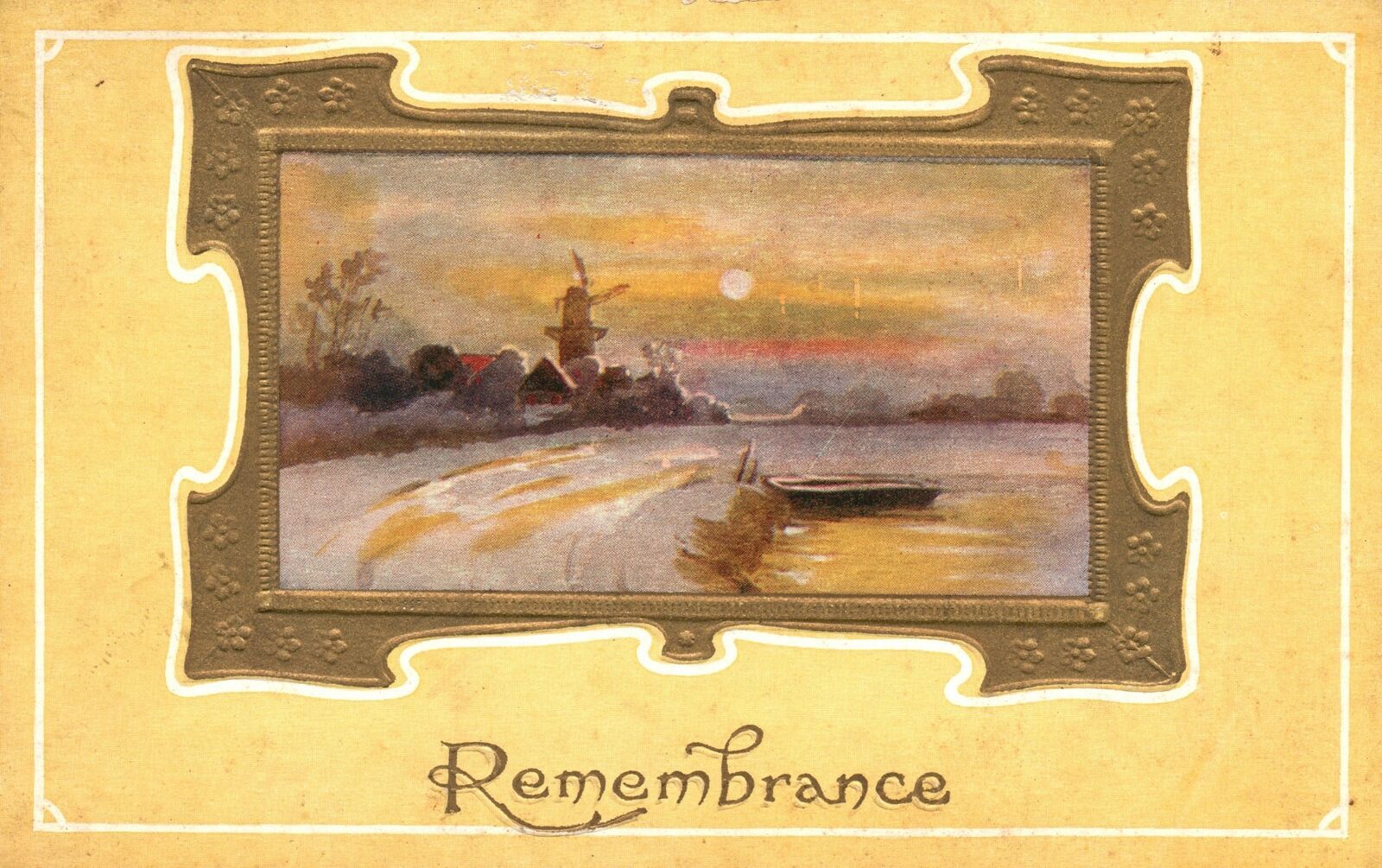Vintage Postcard 1910's Remembrance Greetings Sunset Scene Lake Side ...