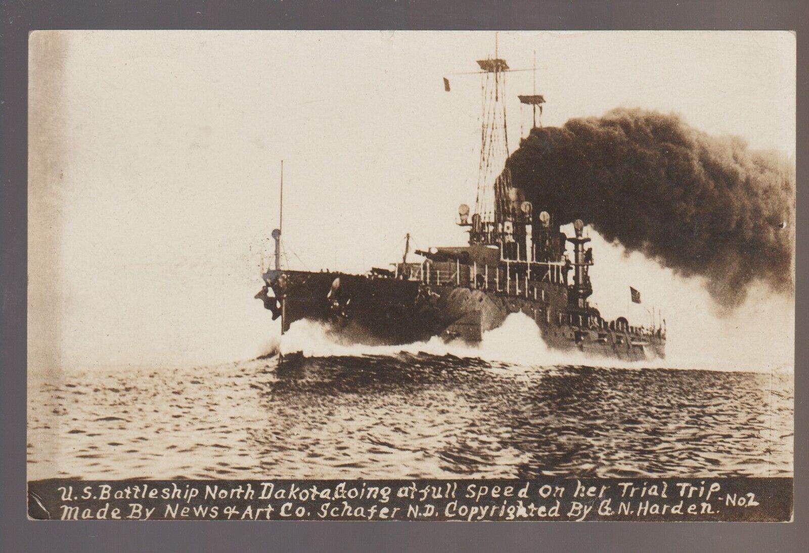 1908 rppc LAUNCH OF U.S.S. NORTH DAKOTA Battleship US NAVY Trial Trip ...