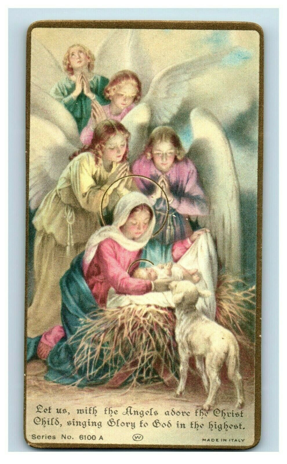 1920s Religious Italy Angels Looking Over Baby Jesus Mary Lamb P222 ...