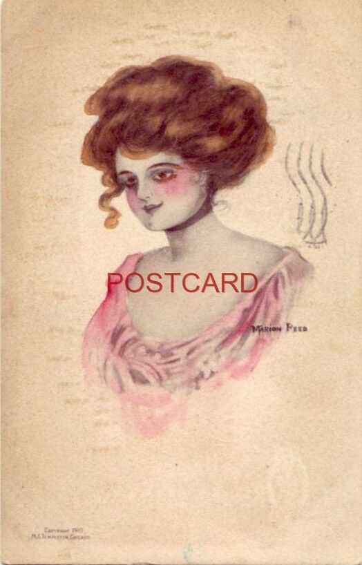 1915 MARION REED Illustration - Pretty Lady in Pink - Cpyrt 1910 ...