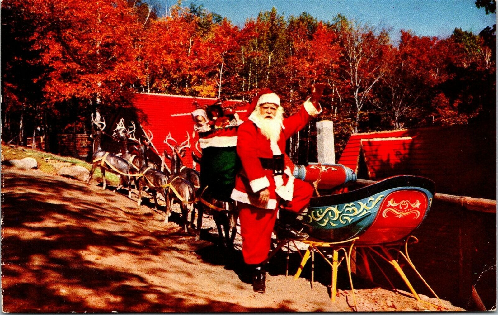 Vtg North Pole New York NY Santa's Workshop Sleigh and Reindeer Chrome ...