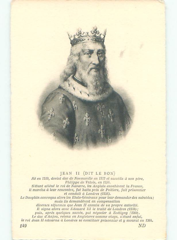 foreign c1910 Postcard KING JOHN II - JEAN II - OF FRANCE AC2637 ...