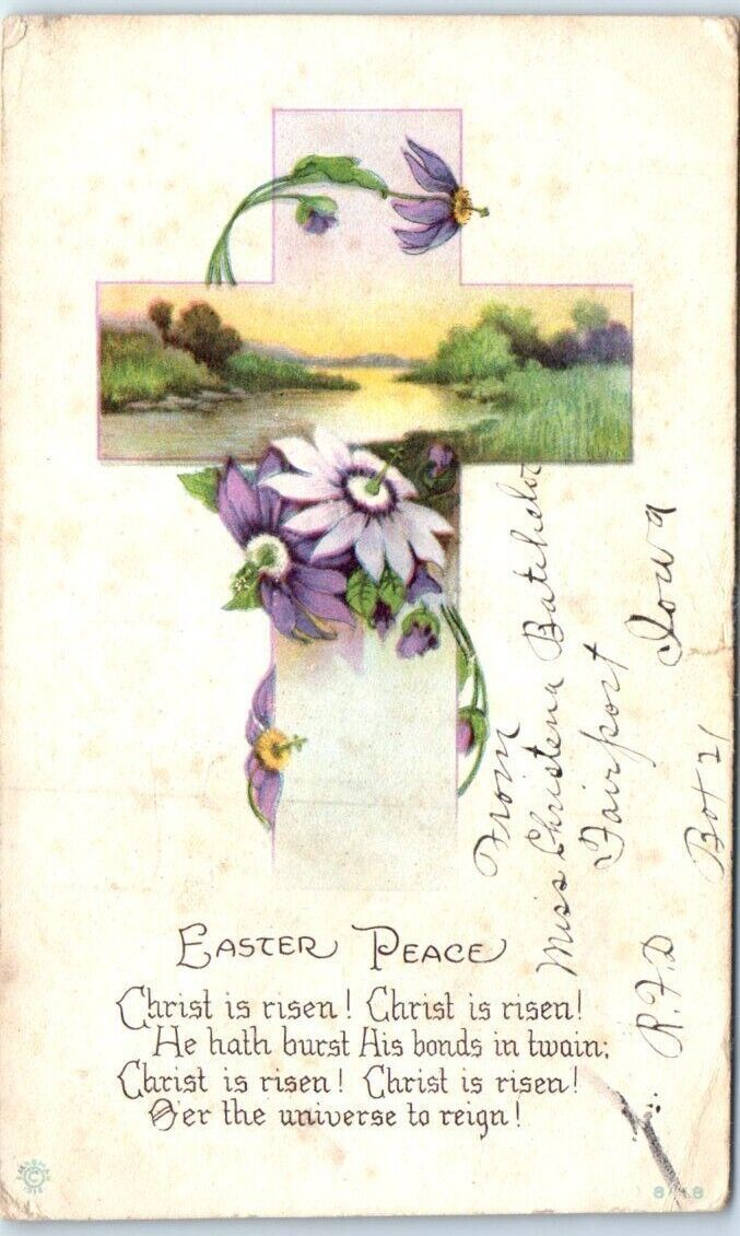 B-72469 Easter Peace with Poem and Cross with Flowers Art Print ...