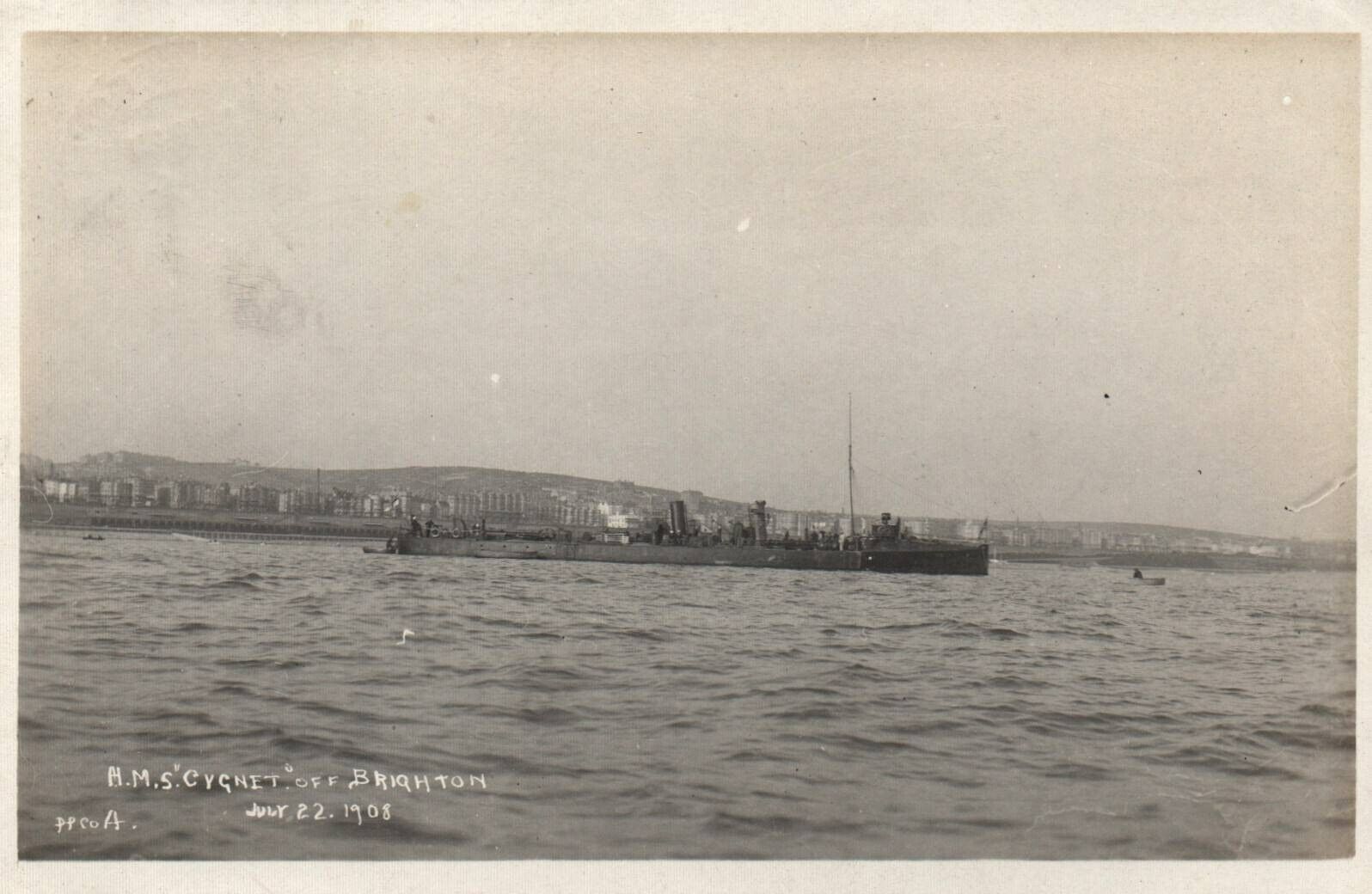 RPPC Photo British Royal Navy WWI HMS Cygnet Destroyer near Brighton ...