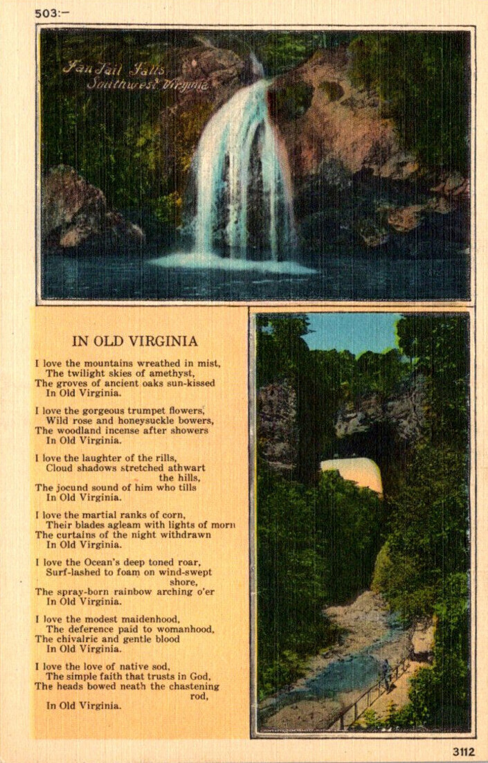Virgina Fan Tail Falls and Natural Bridge With Poem "In Old Virginia ...