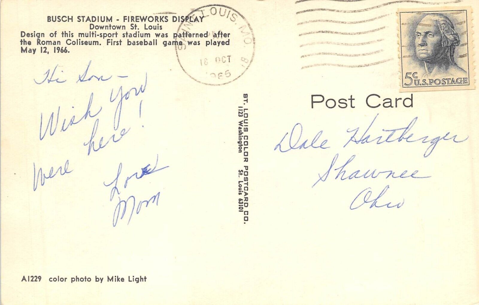 St. Louis Missouri 1965 Postcard Busch Stadium Fireworks Display ...