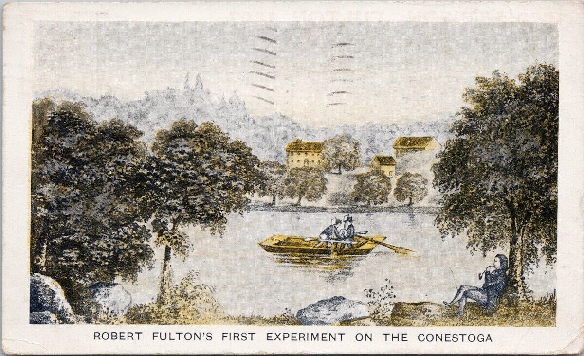 Robert Fultons First Experiment On The Conestoga PA Boat c1910 Postcard ...