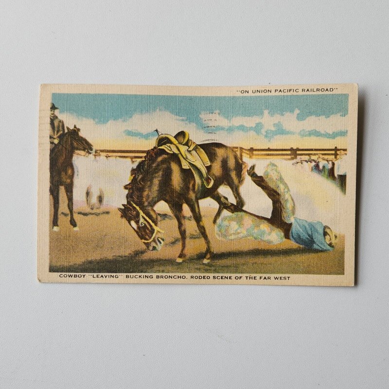 Cowboy Broncho Rodeo Leave Union Pacific Railroad Far West Linen ...