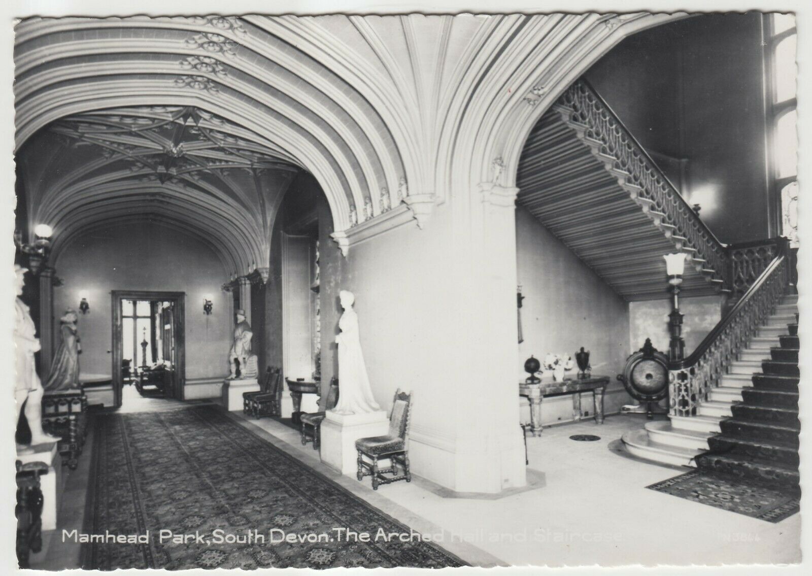 Devon; Mamhead Park, Arched Hall & Staircase RP PPC By HF&Co, c 1950's ...
