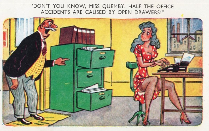 Sexy Secretary Must Fix Boss Drawers Opening Old Comic Postcard | Topics - Humour, Postcard ...