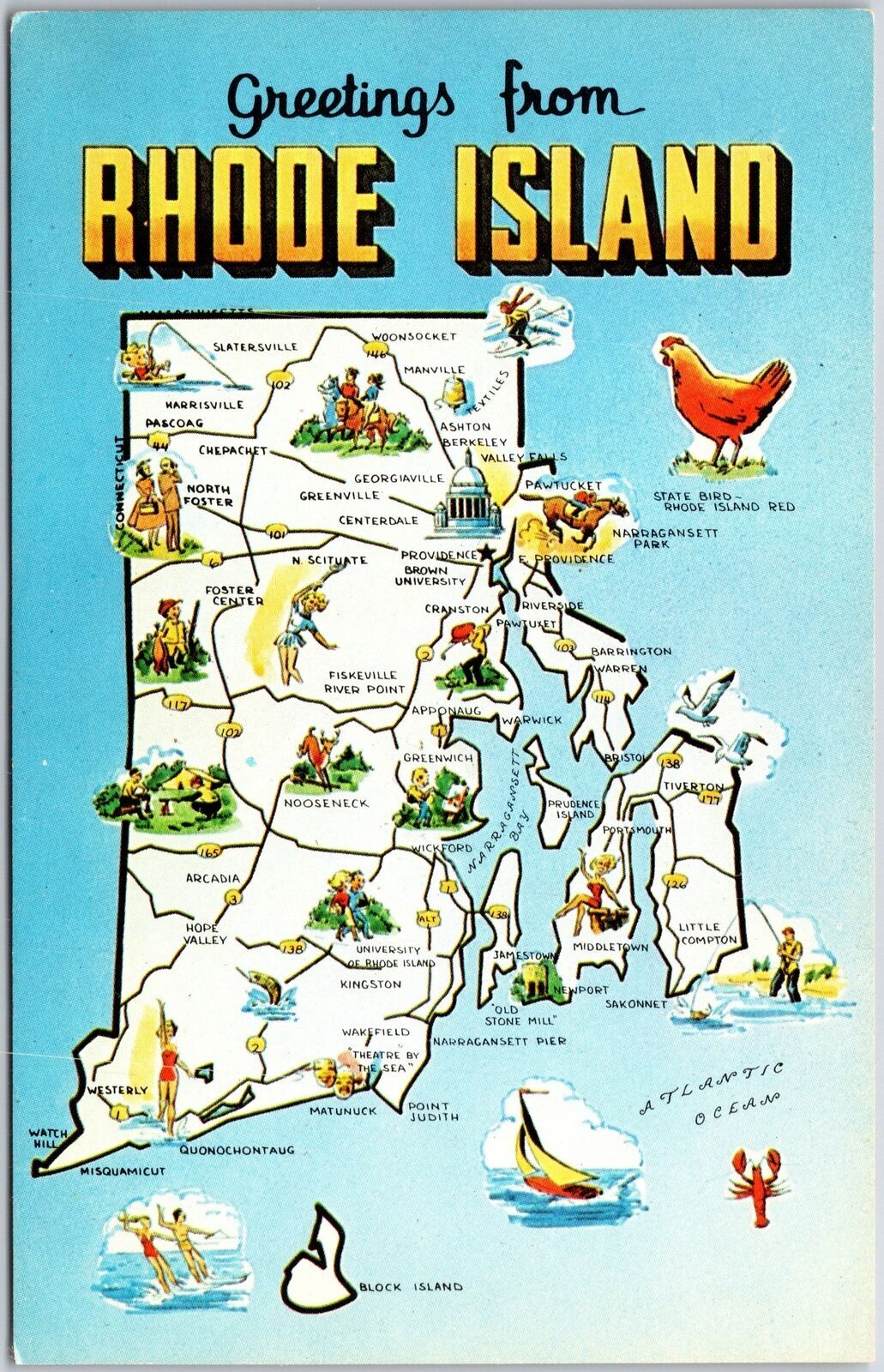 Rhode Island RI, Little Rhody, Famous Places, Map, Greetings, Vintage ...
