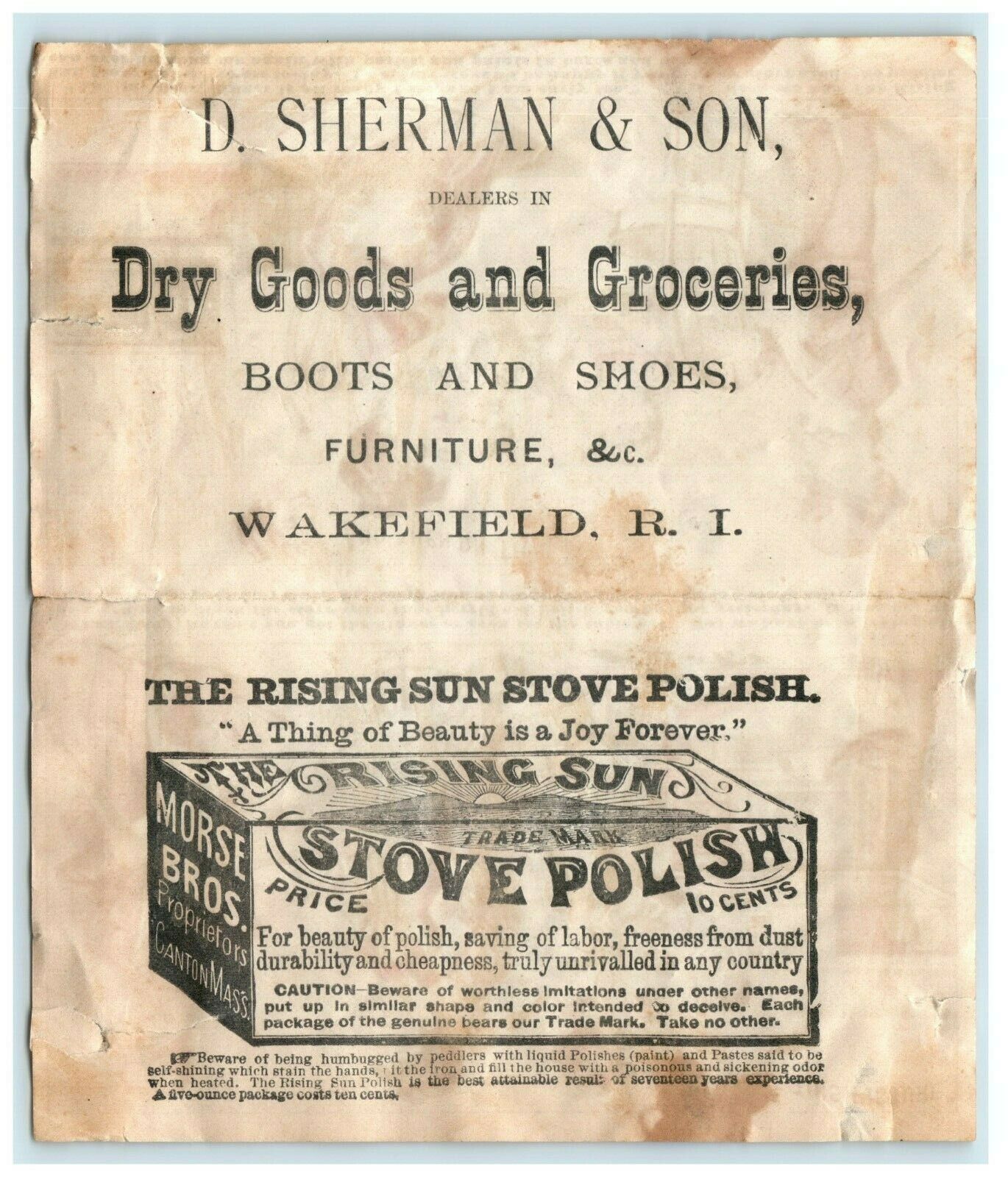 1880's-90's Folder Card Rising Sun Stove Polish D. Sherman & Son Family ...