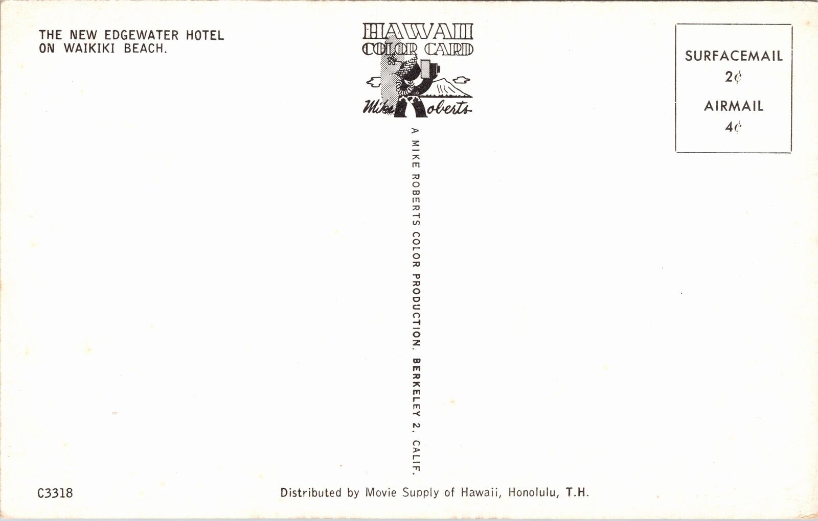 Vintage Postcard the New Edgewater Hotel on Waikiki Beach Hawaii 1960s ...