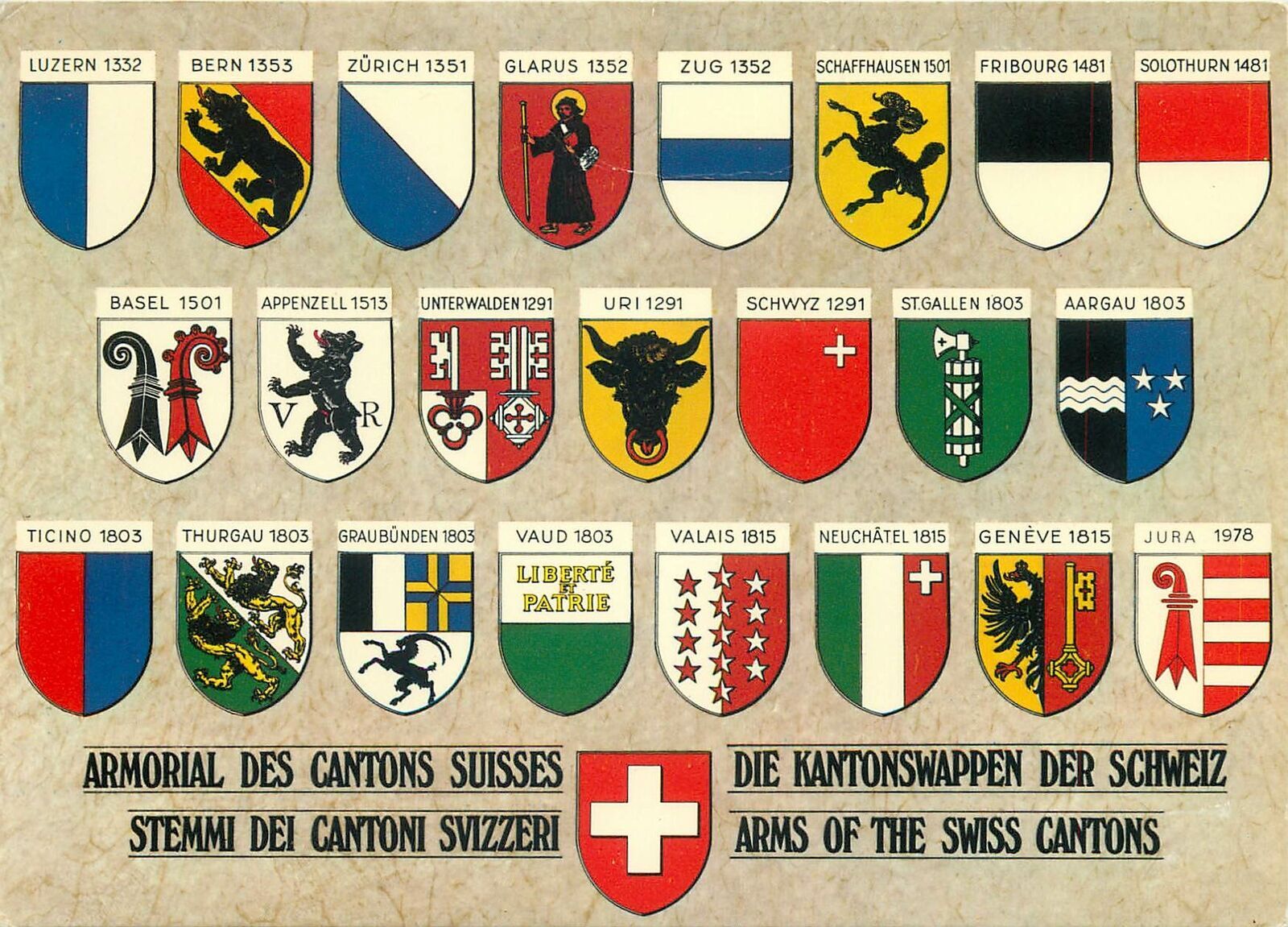 Postcard Switzerland Arms of the Swiss Cantons Flags Signs | Europe ...