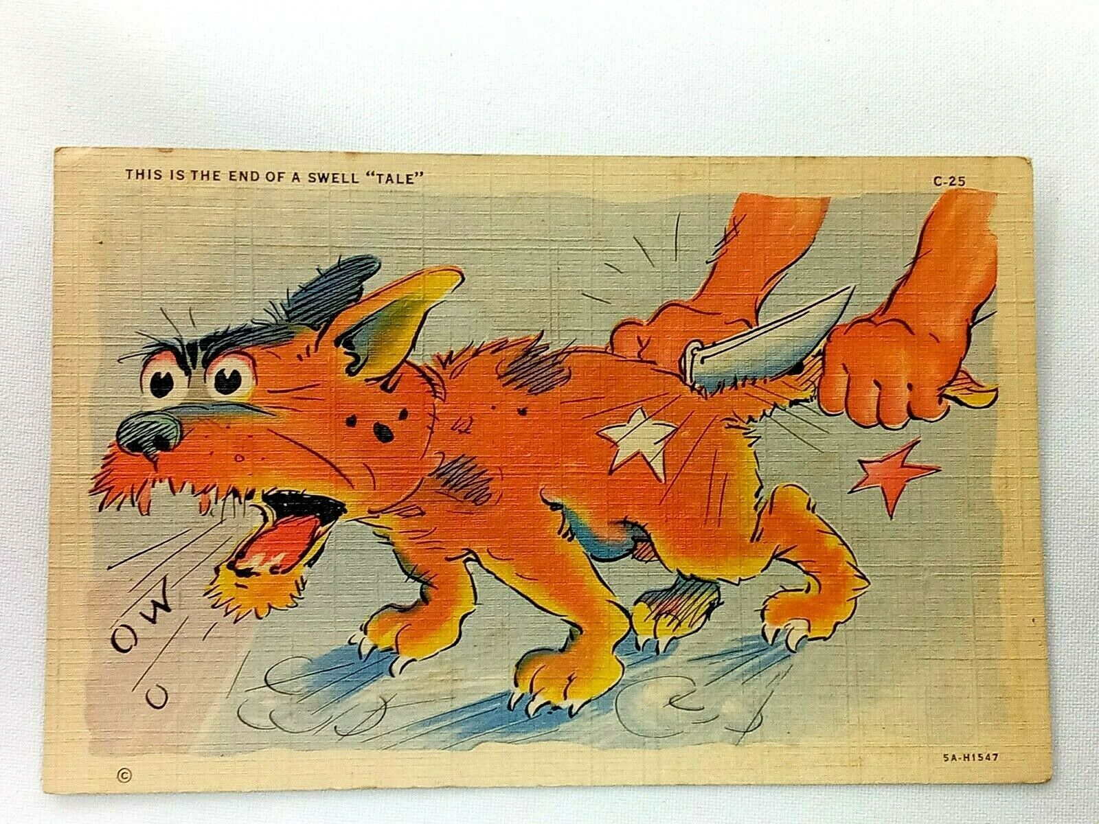 Vintage Postcard RAY WALTERS Comic Dog Cruelty "The End of a Swell Tale ...
