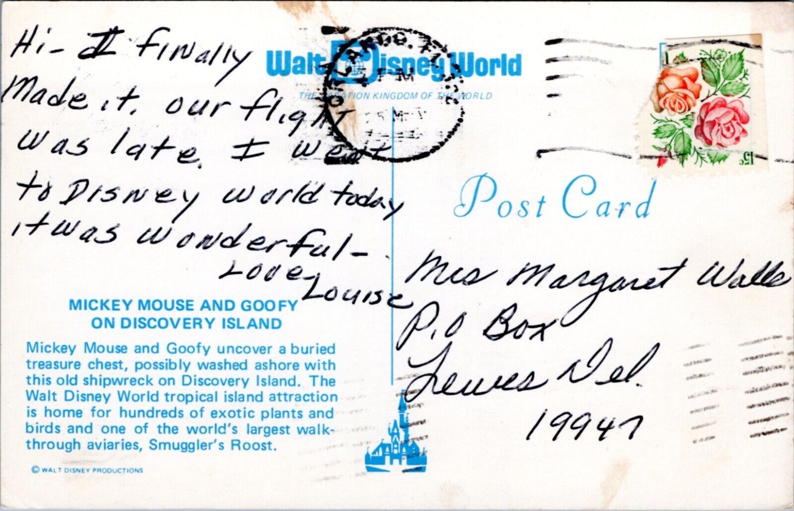 Postcard Disney World - Mickey Mouse and Goofy on Discovery Island ...